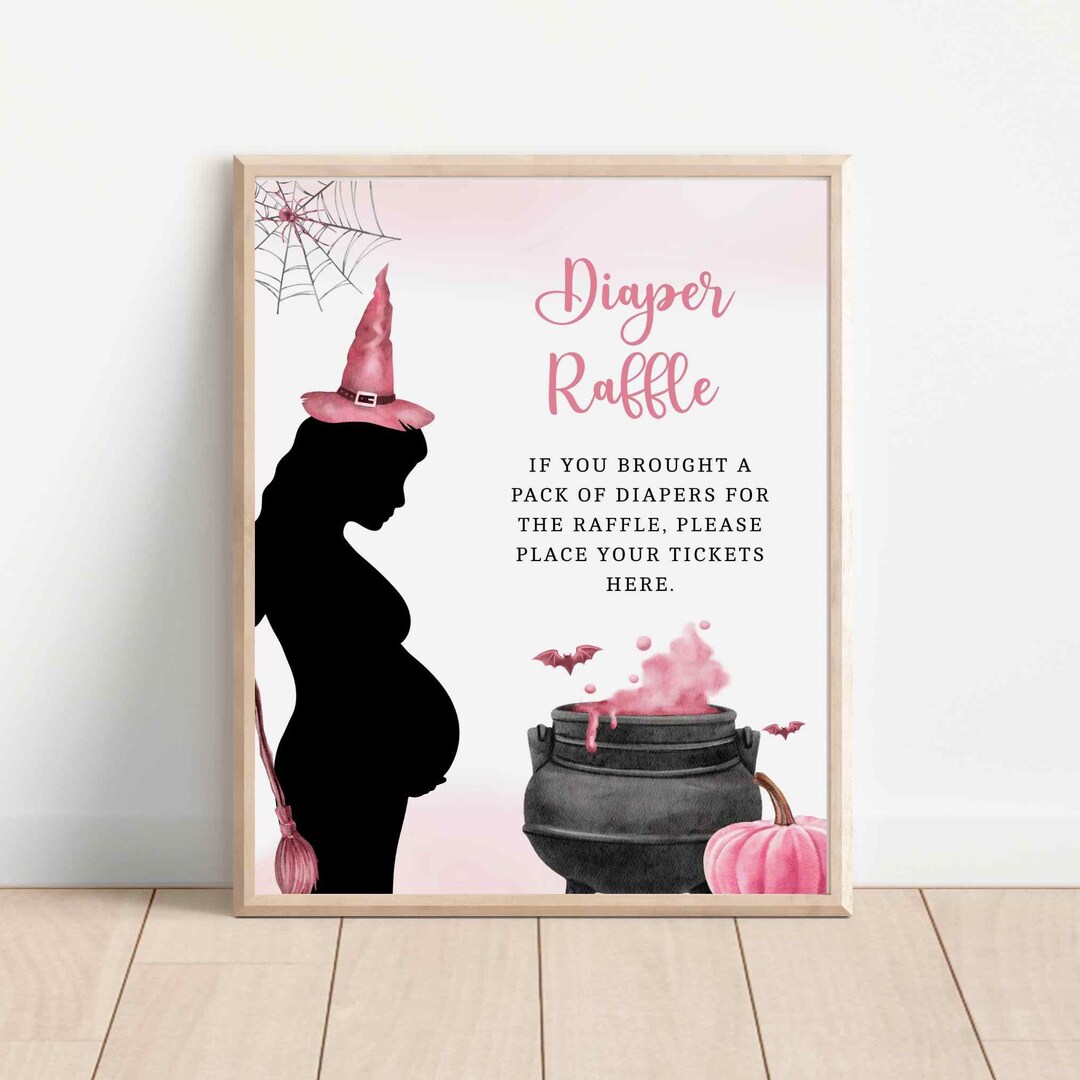 Diaper Raffle Sign, Halloween Baby Shower Sign, Witch Baby Shower Table ...