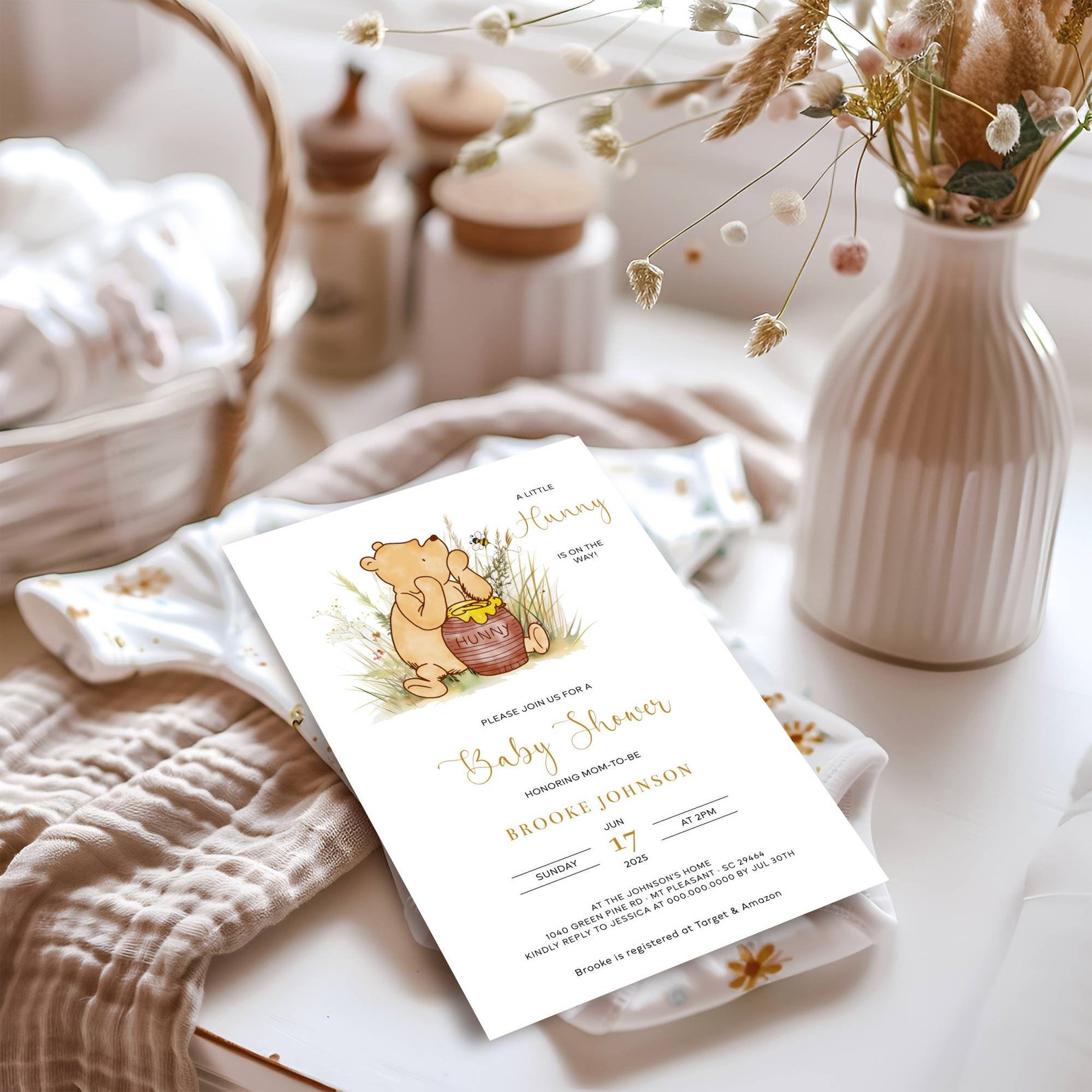 Winnie the Pooh Baby Shower Invitation, Piglet Hunny Party Invite ...