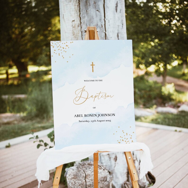 Light Blue and Gold Baptism Welcome Sign Template, Printable Baptism ...