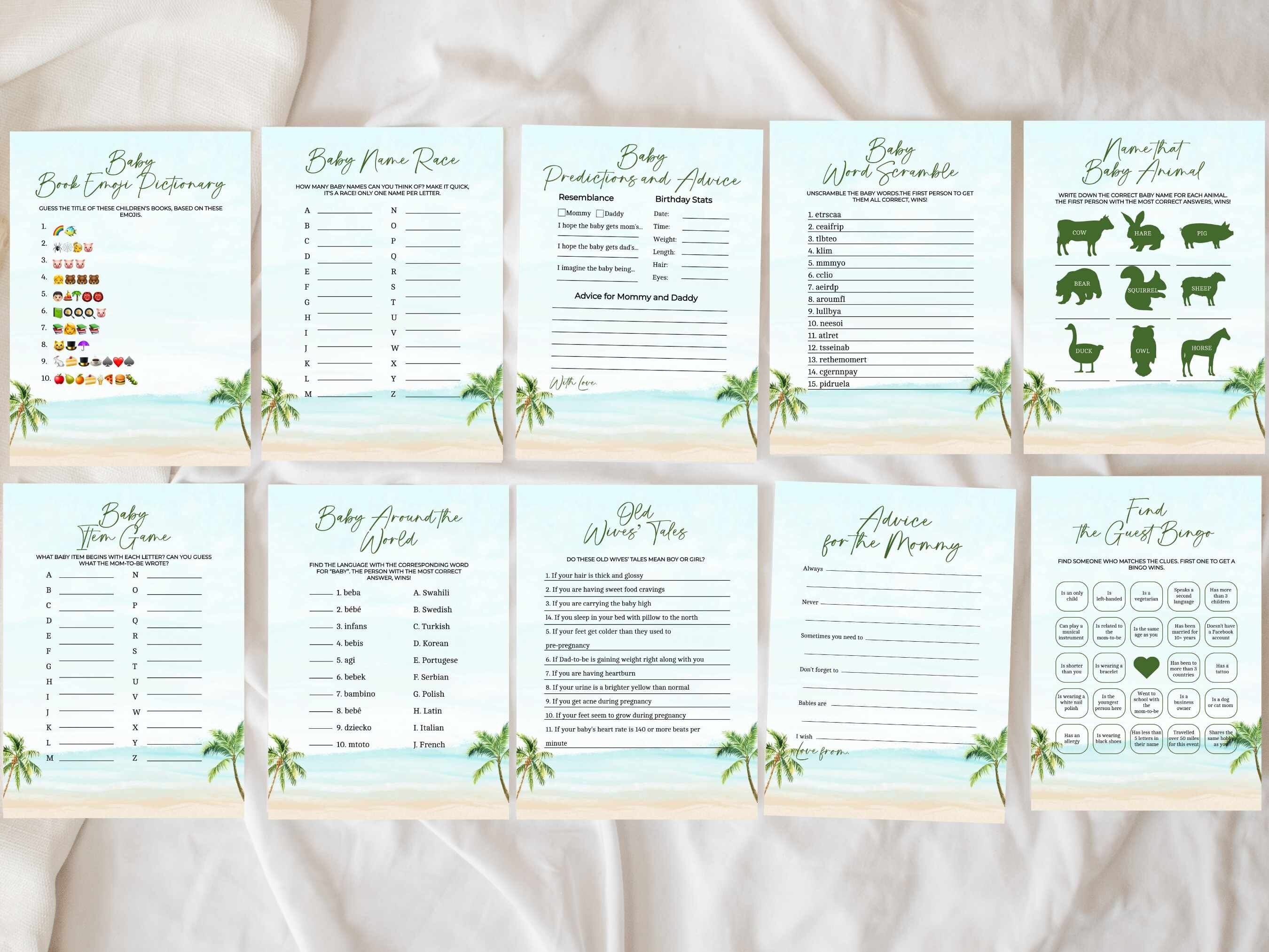 Tropical Baby Shower Games, Editable Tropical Games for a Baby Shower ...