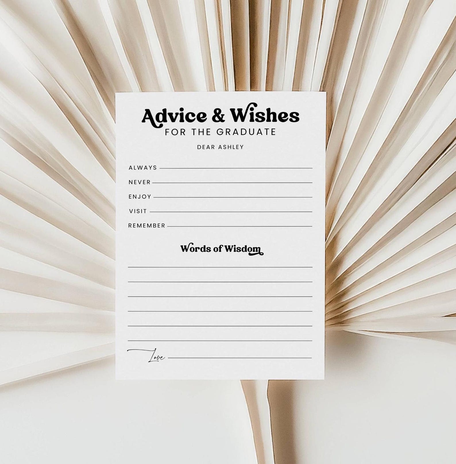 Editable Graduation Advice and Wishes Card, Advice and Wishes for the ...