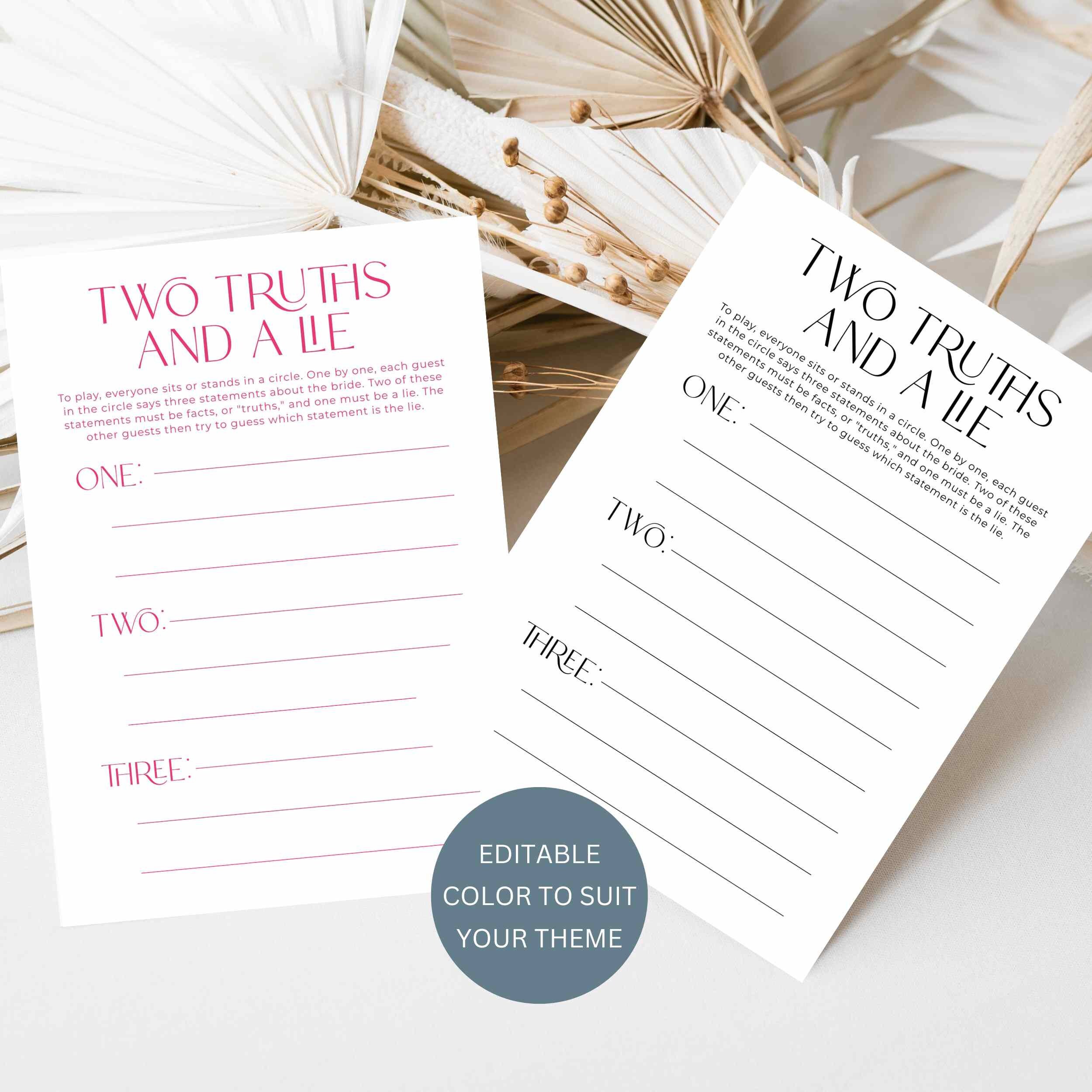 Two Truths and A Lie, Bridal Party Game Template, Printable Pink Hen ...