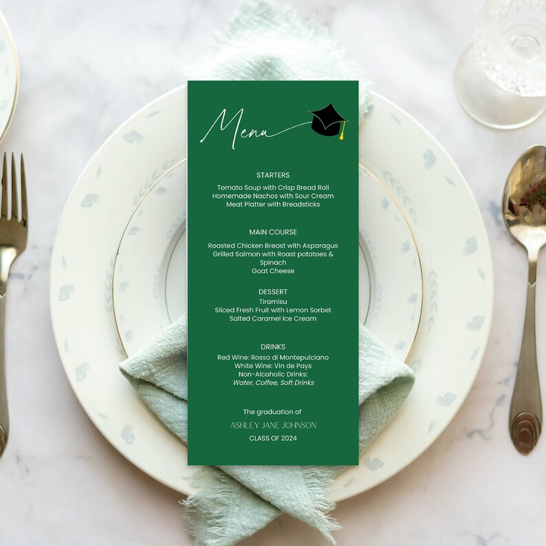 Graduation Menu Template, Graduation Party Menu Template, Editable ...