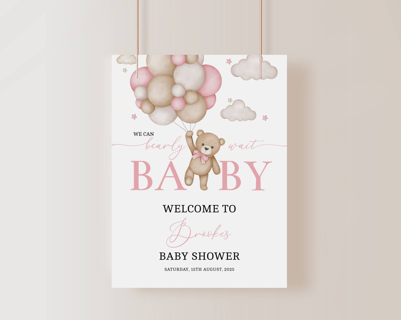 Welcome Sign Template for a Baby Girl Shower, Printable Watercolor Baby ...