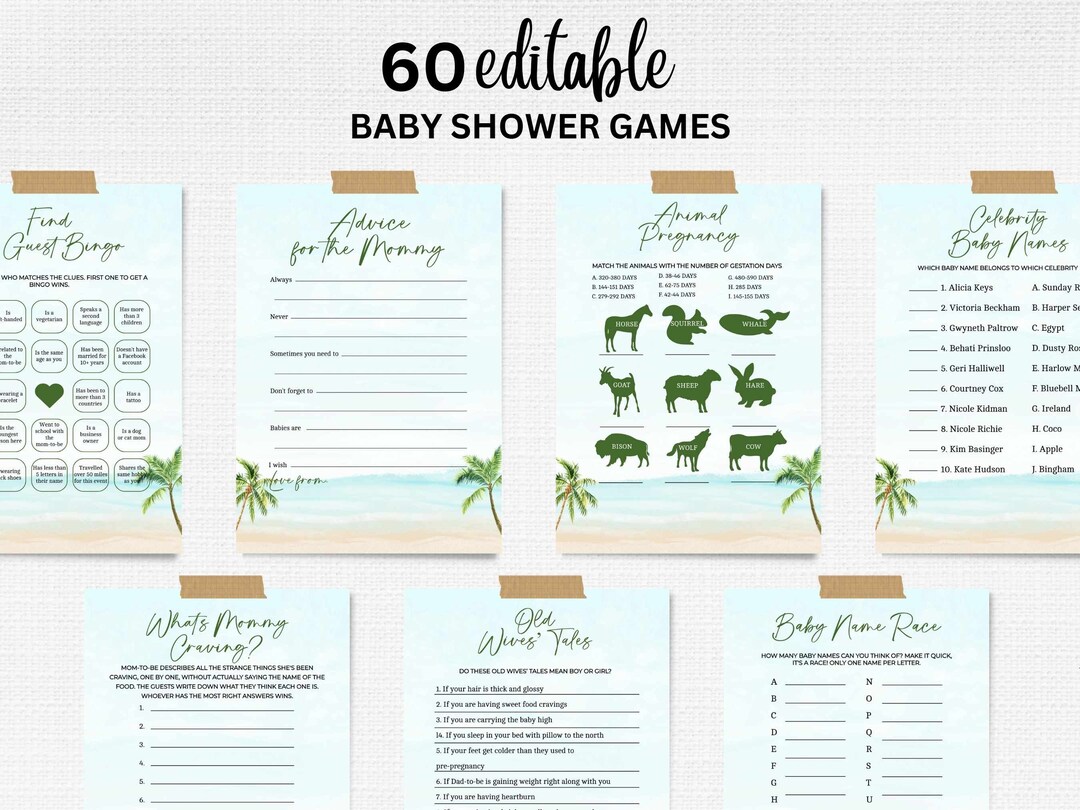 Tropical Baby Shower Games, Editable Tropical Games for a Baby Shower ...