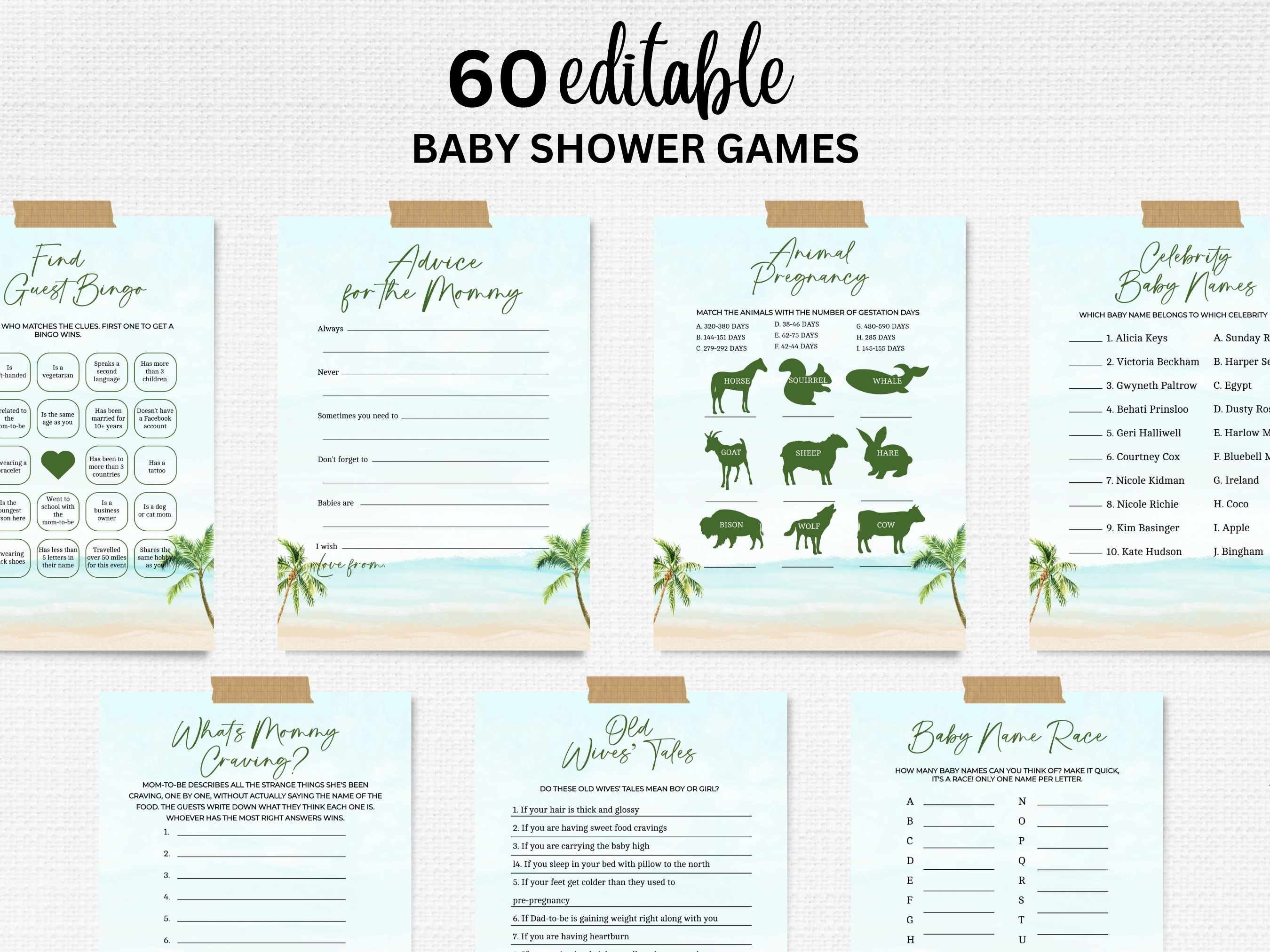 Tropical Baby Shower Games, Editable Tropical Games for a Baby Shower ...