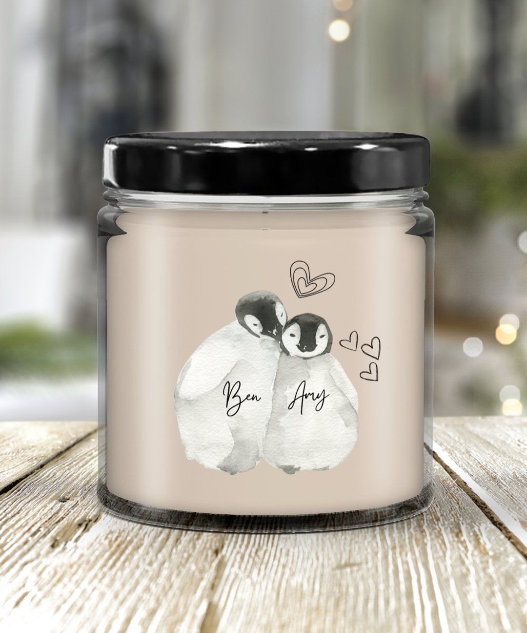 Personalized Penguin Candle, Couple Valentine Gift, Valentine Ideas ...