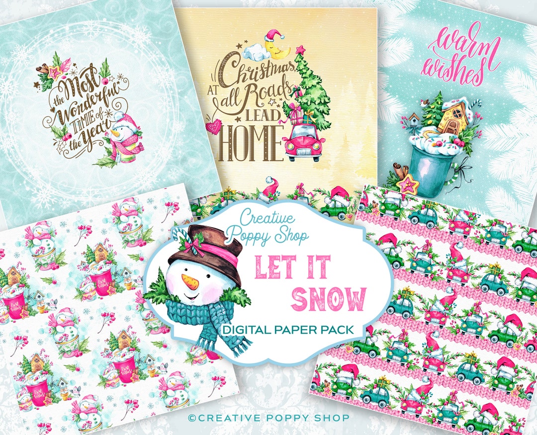 Pink Christmas Digital Papers, Pink Christmas Printables, Christmas ...