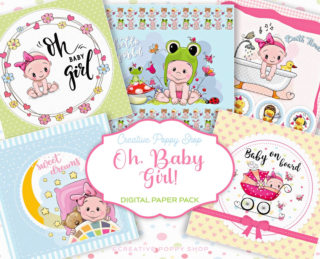 Baby Girl Digital Paper Pack, Baby Backgrounds, Baby Scrapbook Paper ...