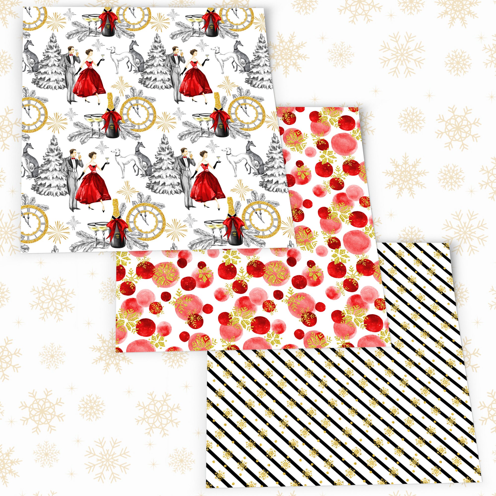 New Year's Eve Digital Papers Printables Cards, Happy New Year, Party ...