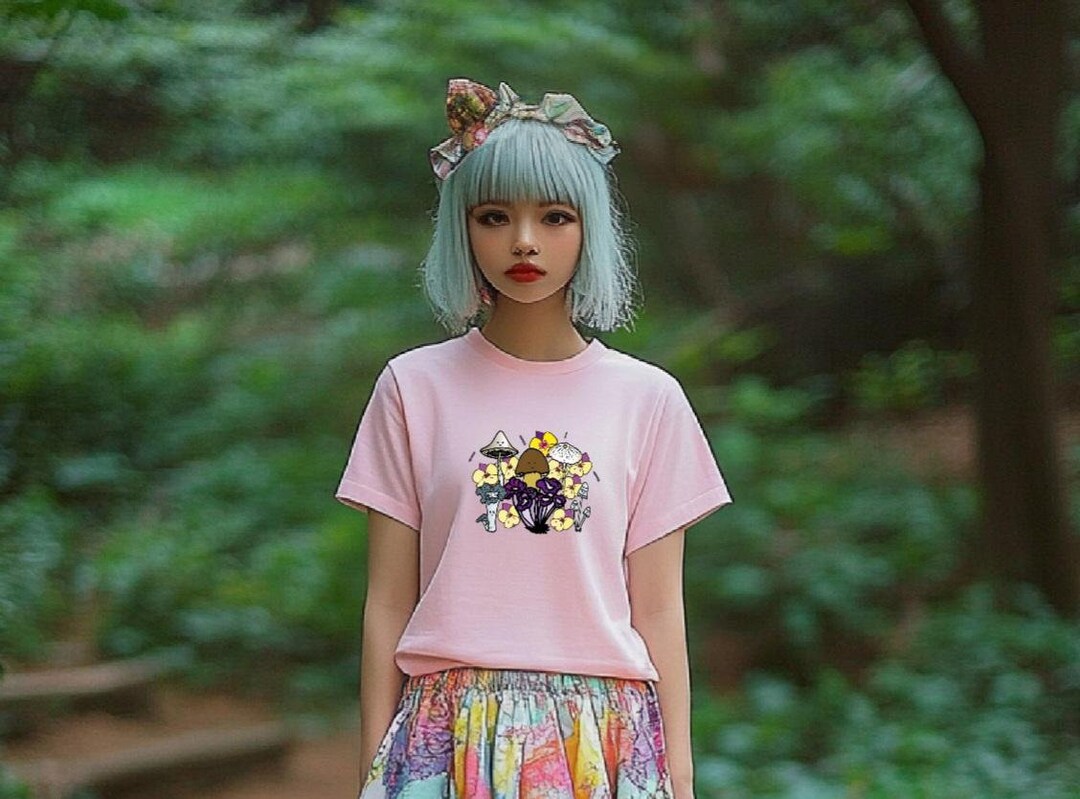 Kawaii Mushroom Shirt | Decora Kei Mushrooms Shirt | Globincore Cotton Tee | Cottagecore ...