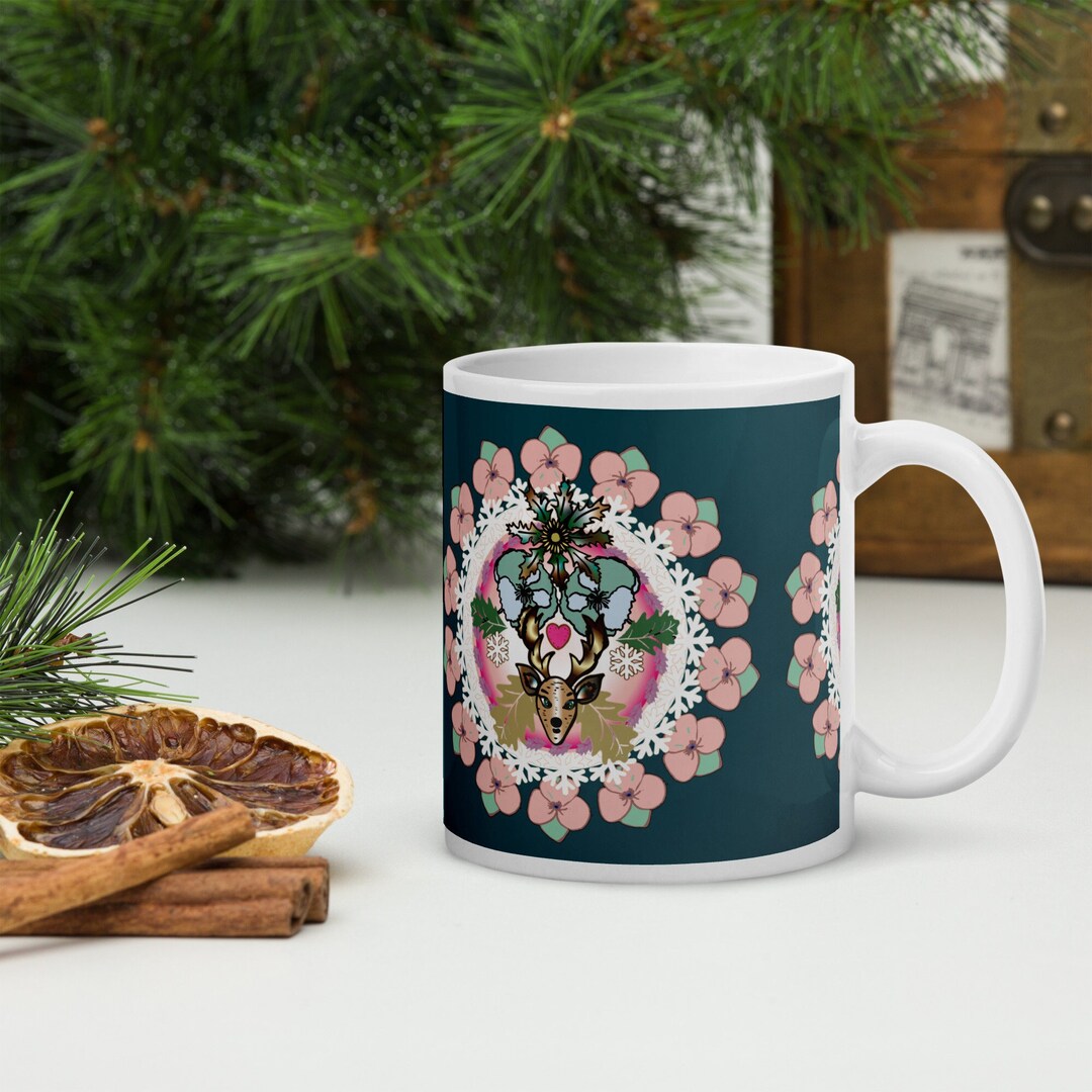 Christmas White Glossy Ceramic Mugs | Kidcore Handmade Drawing 11oz ...