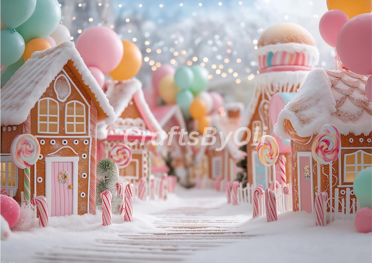 Candyland Christmas Digital Backdrop, Gingerbread House, Winter ...