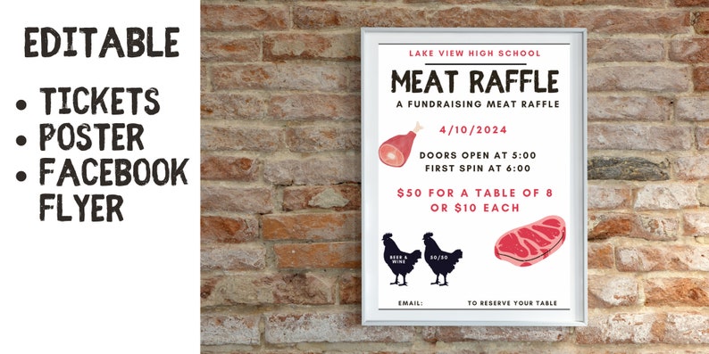 Editable Meat Raffle Fundraiser Flyer Meat Raffle Ticket and Poster ...