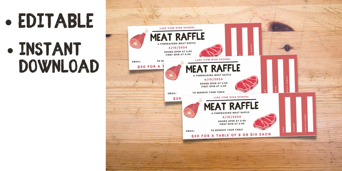 Editable Meat Raffle Fundraiser Flyer - Meat Raffle Ticket and Poster ...