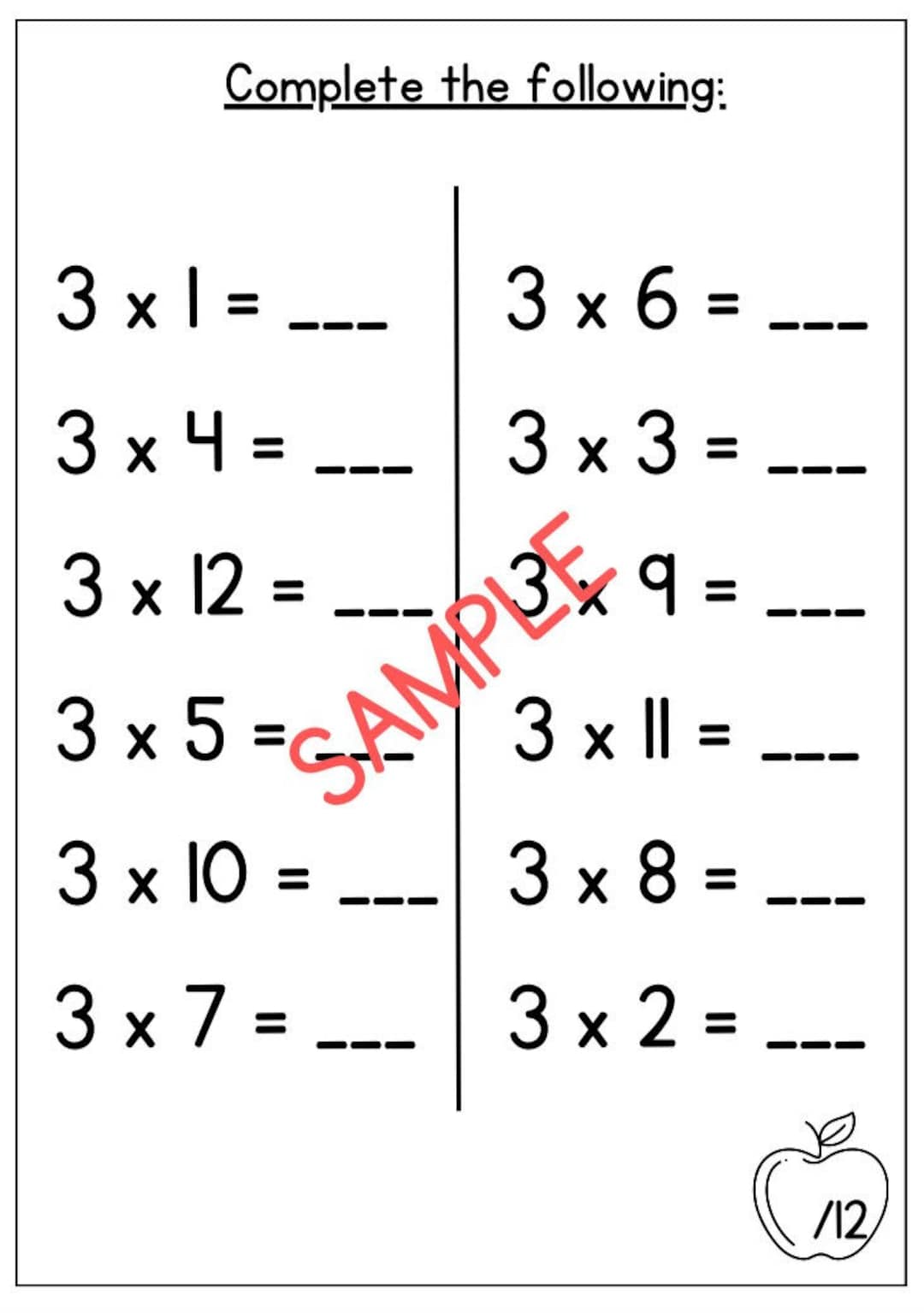 Multiplication / Three Times 3x / Maths Mathematics - Etsy