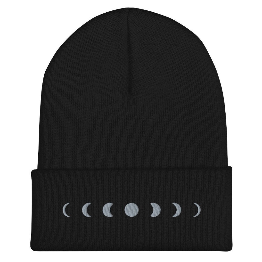 Embroidered Moon Phases Beanie Hypoallergenic Form Fitting, Unisex ...