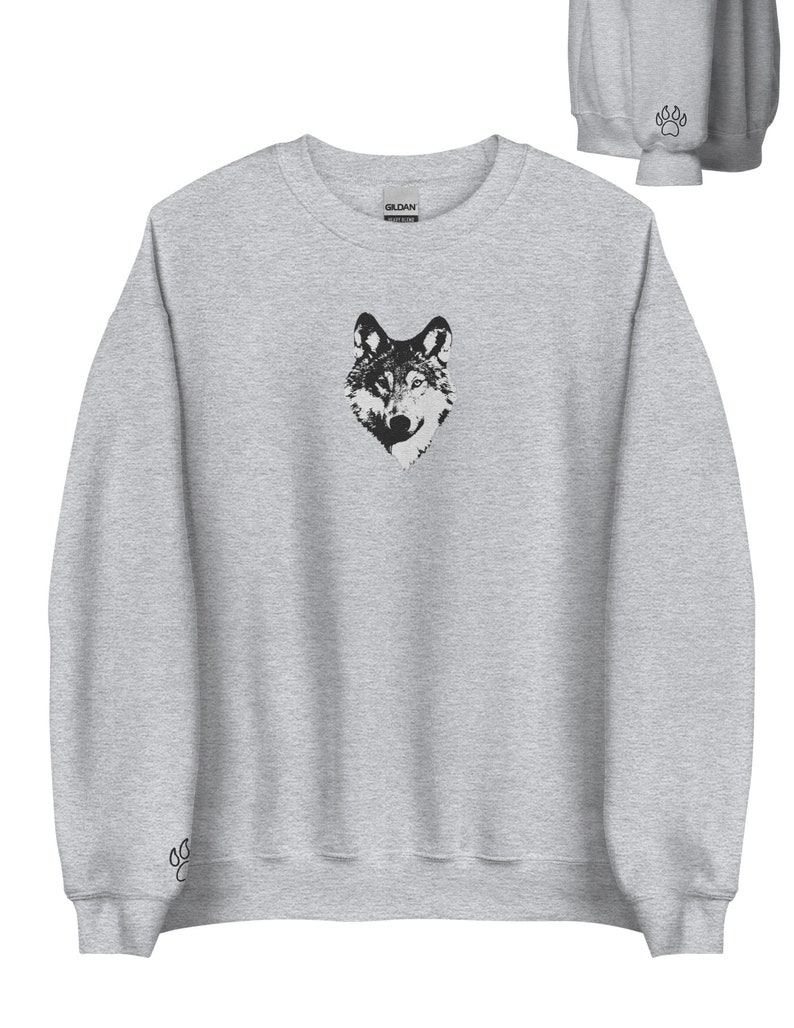 Embroidered Wolf Sweatshirt Unisex Wolf Sweater Embroidered Wolf Face ...