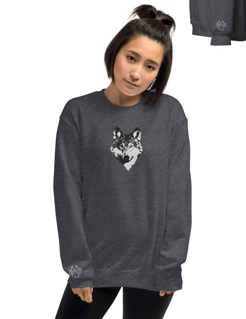 Embroidered Wolf Sweatshirt Unisex Wolf Sweater Embroidered Wolf Face ...