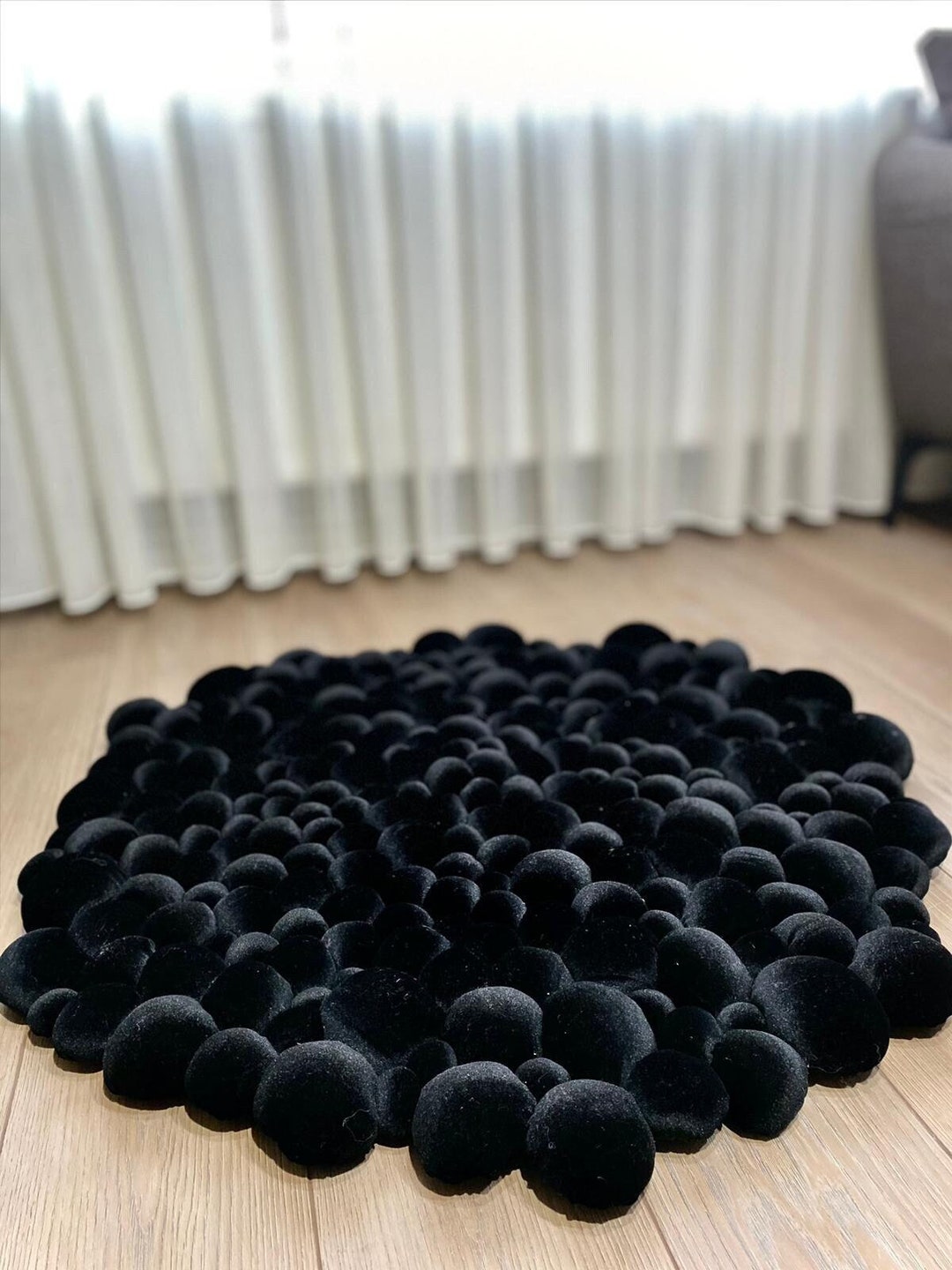 Velvet Black Pom Pom Rugs /home Decor Rugs /the Coolest and Most ...