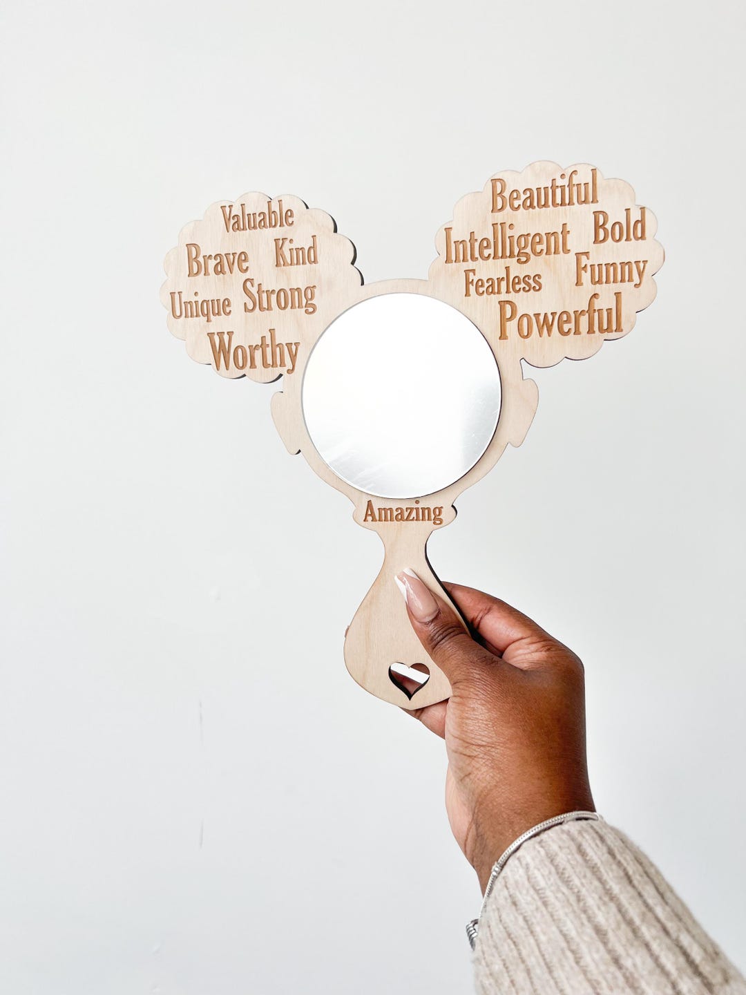 Handheld Affirmation Children Mirror | Afro Puff Mirror | Inspirational ...