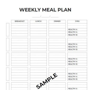 Slimming World Friendly Printable Meal Planner Count Syns Weekly ...