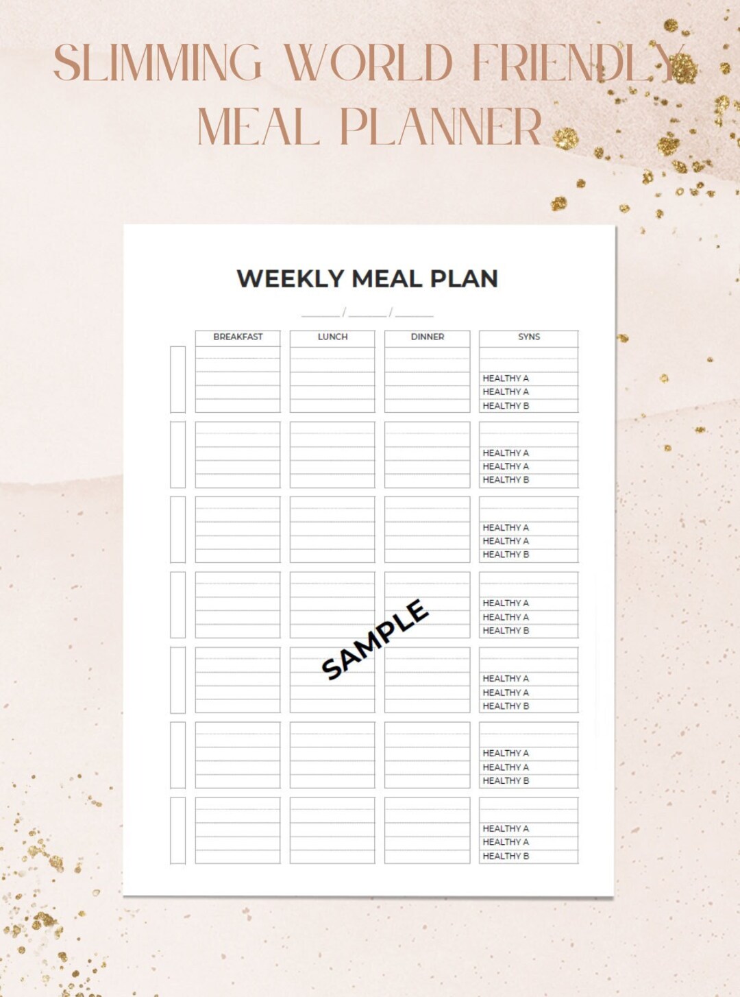 Slimming World Friendly Printable Meal Planner Count Syns Weekly ...