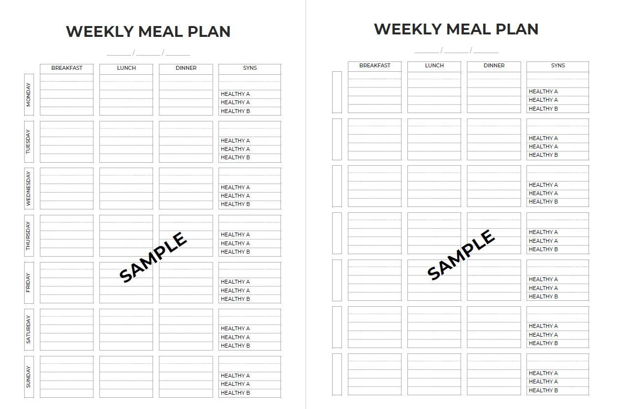 Slimming World Friendly Printable Meal Planner Count Syns Weekly ...
