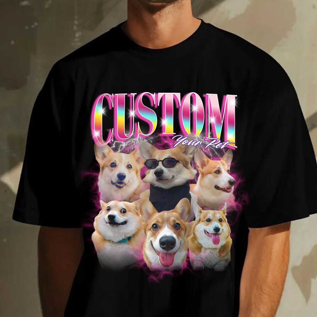 Retro 90s Dog Bootleg Shirt, Custom Pet Photo & Portrait Shirt for Pet ...