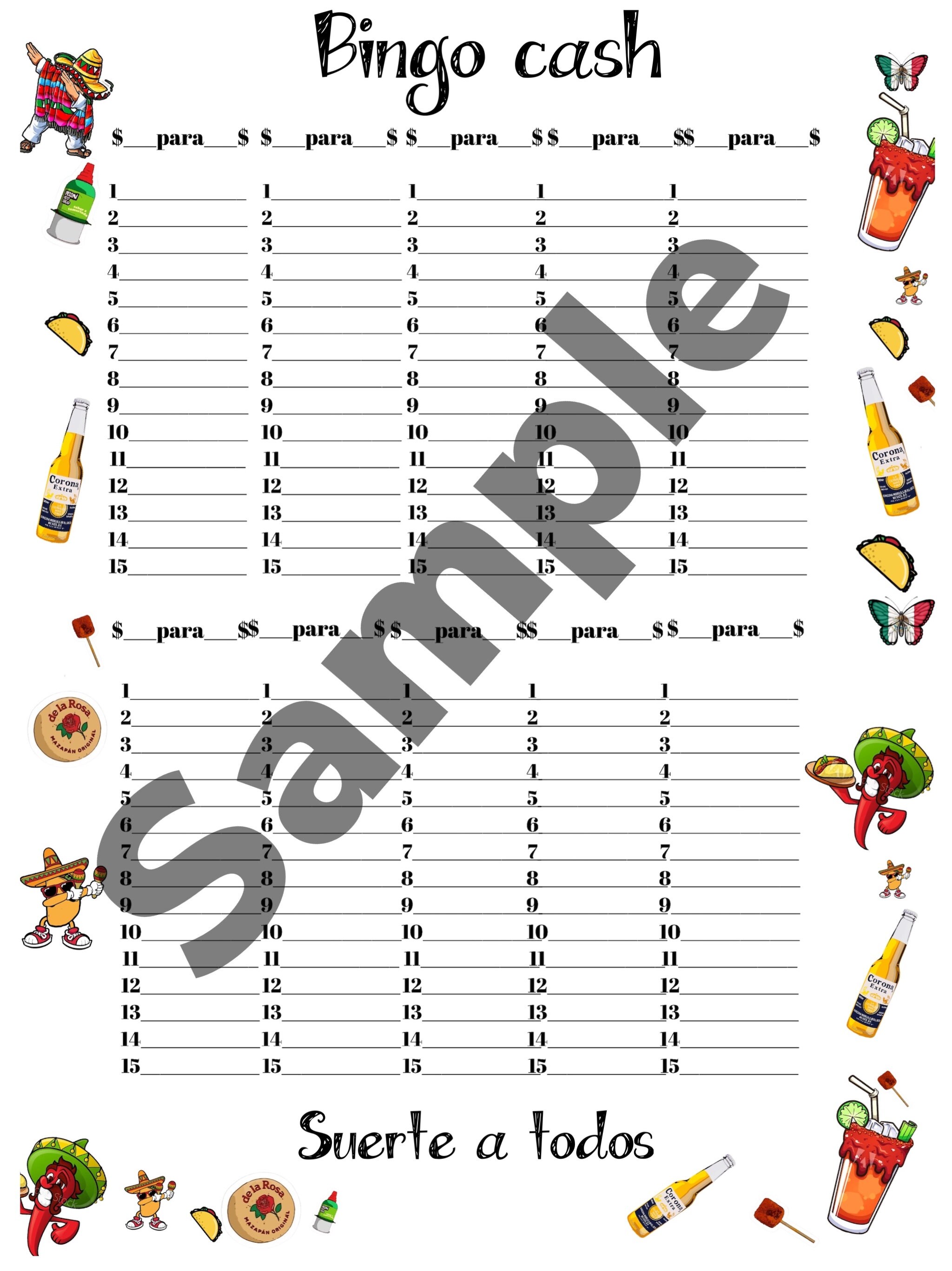 Bingo Printable Cash Mexico - Etsy