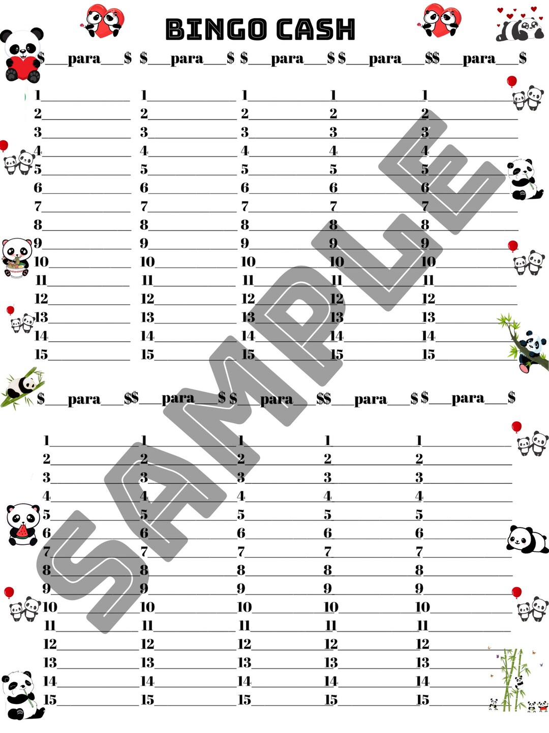 Printable Page for Panda Bingos - Etsy