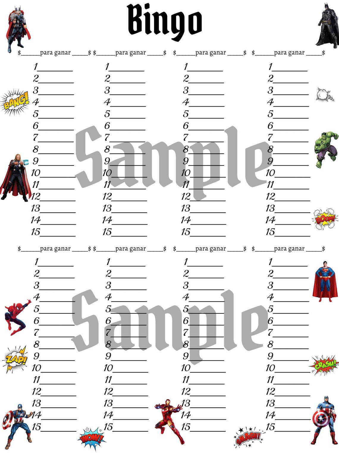 Bingo Printable Page De Super Hero - Etsy