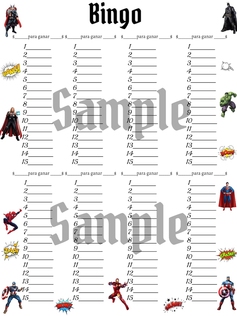 Bingo Printable Page De Super Hero - Etsy