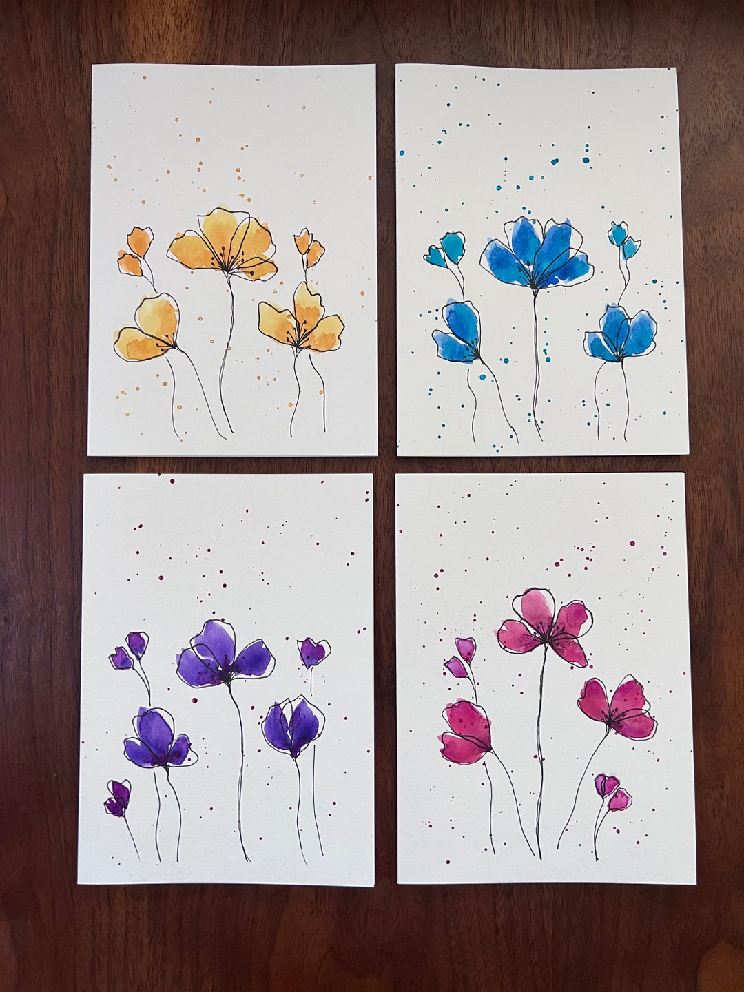 Hand-painted Floral Watercolor Card Set: Customizable Greetings - Etsy