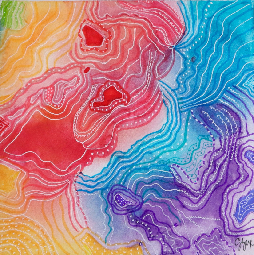 Colorful Topographical Original Watercolor I Abstract Design I 7x7 - Etsy
