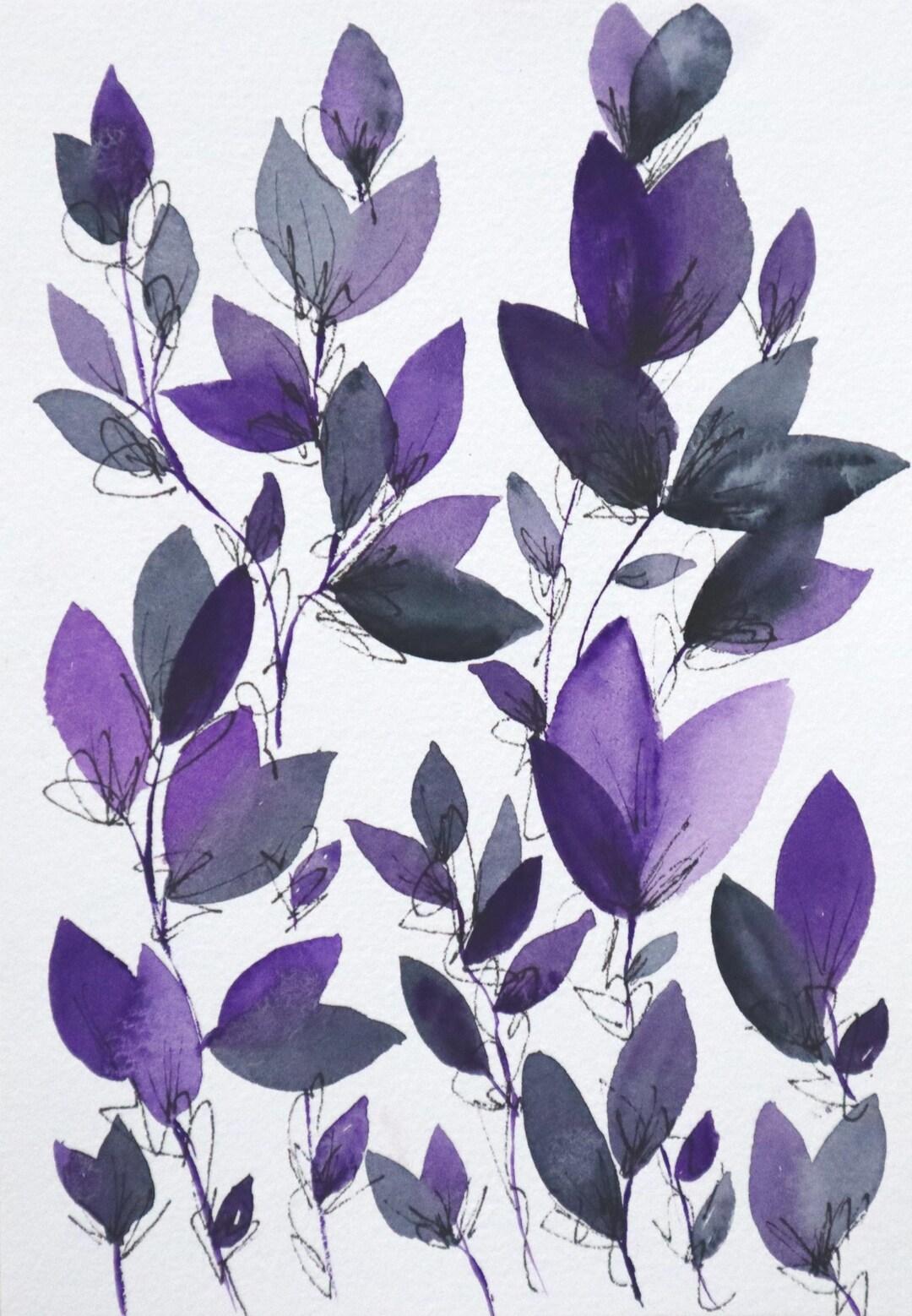Original Violet Floral Watercolor Painting: Signed 5x7 Artwork - Etsy