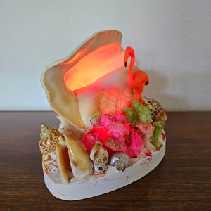 Vintage Kitsch Flamingo Seashell Handmade Table Lamp Light Nightlight ...