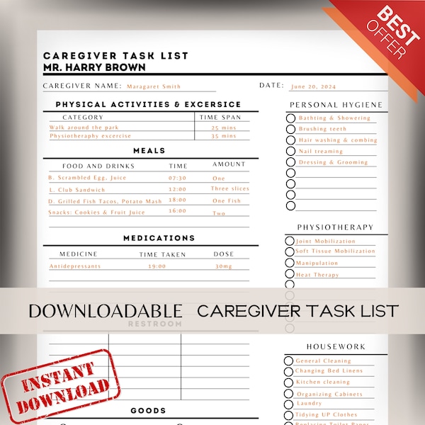 Caregiver Daily List - Etsy