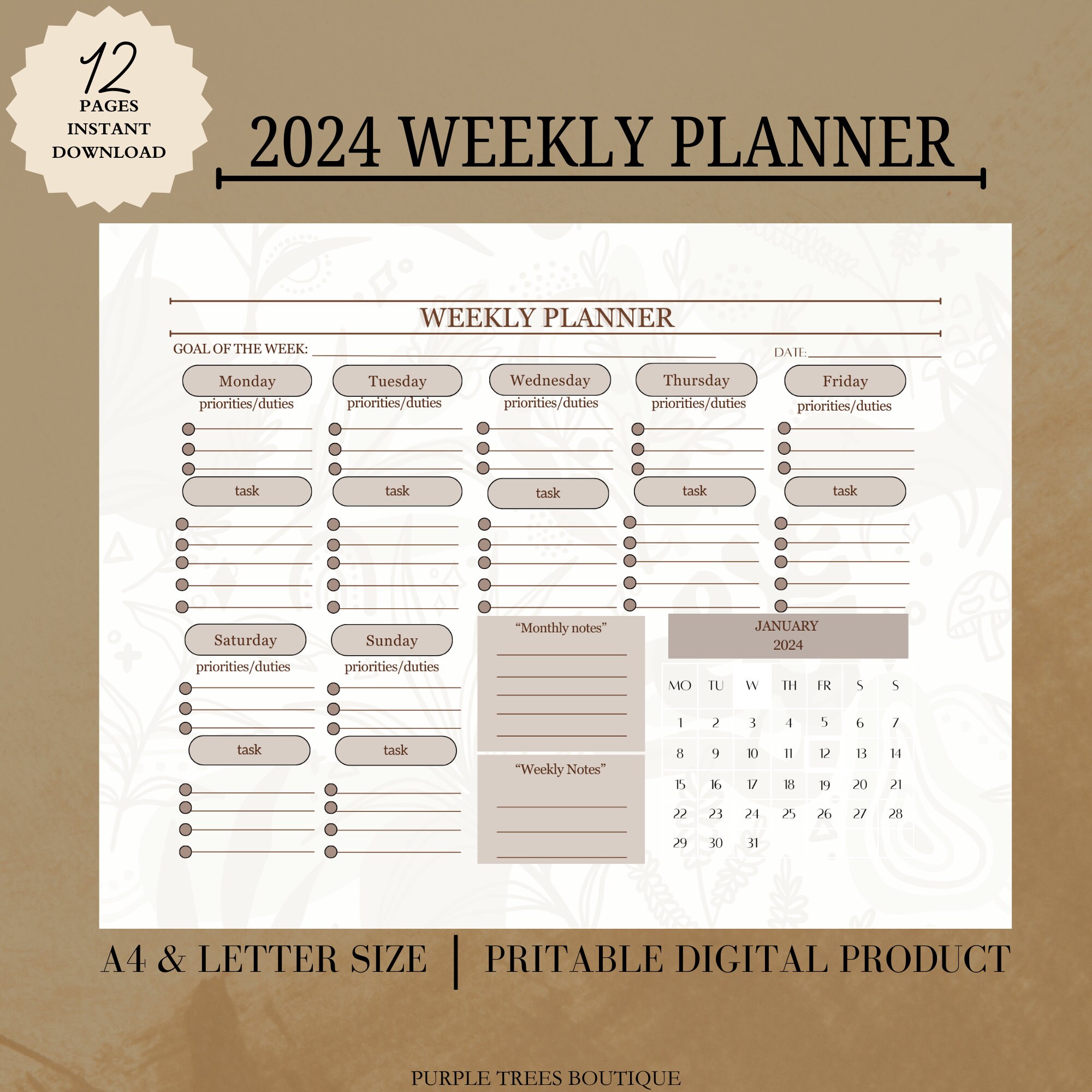 Editable Weekly Planner, Minimalist Weekly Schedule, Printable Schedule ...