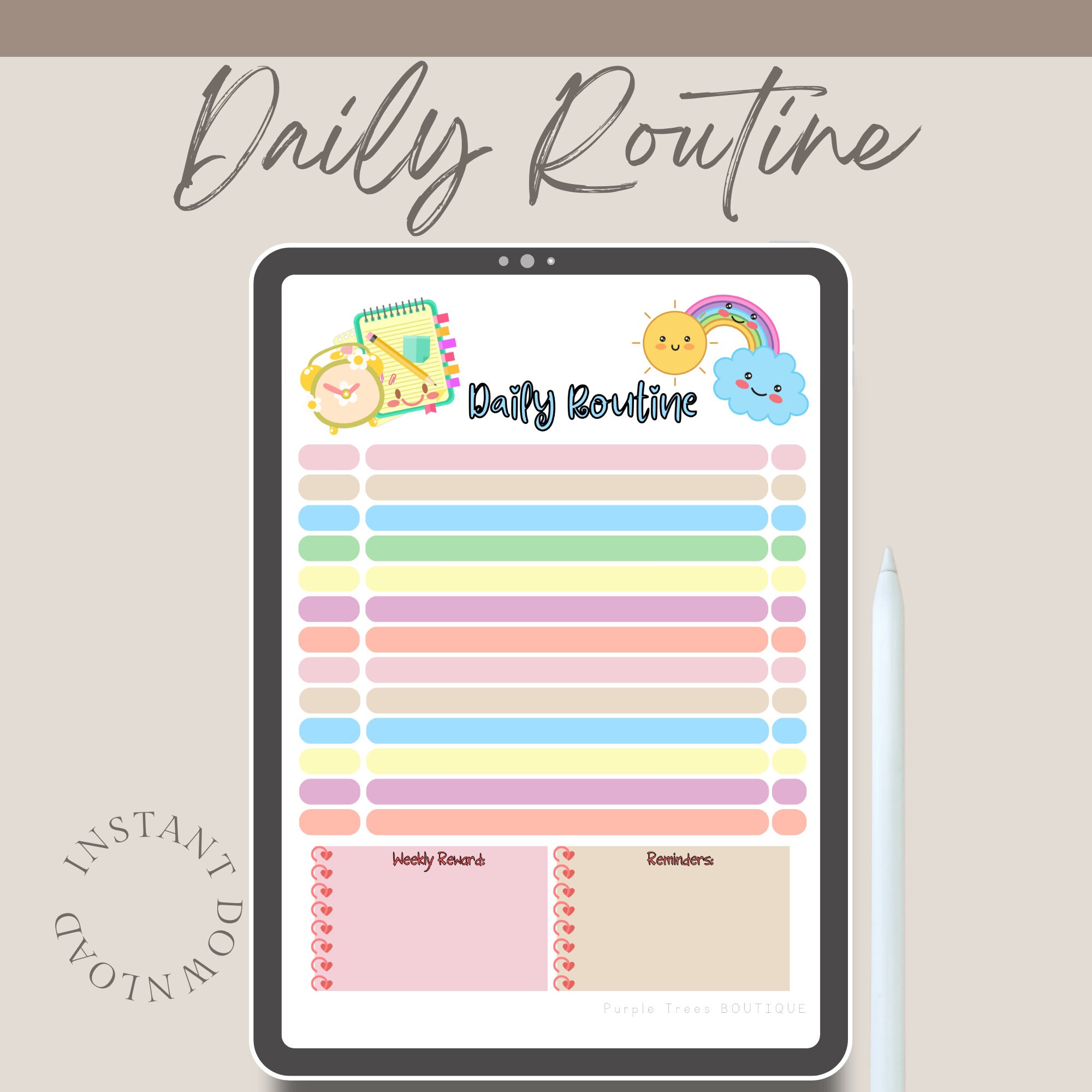 Printable Editable Daily Routine Checklist for Kids, Chore Chart ...