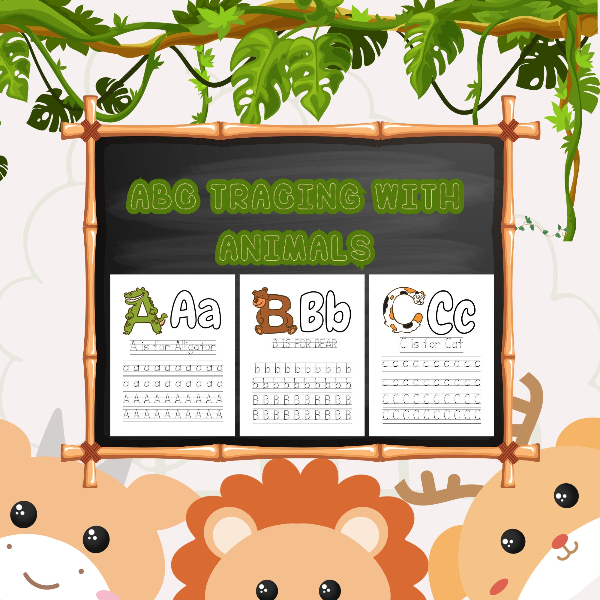 ABC Tracing Worksheets Animal Themed, Letter Tracing, Animals Alphabet ...