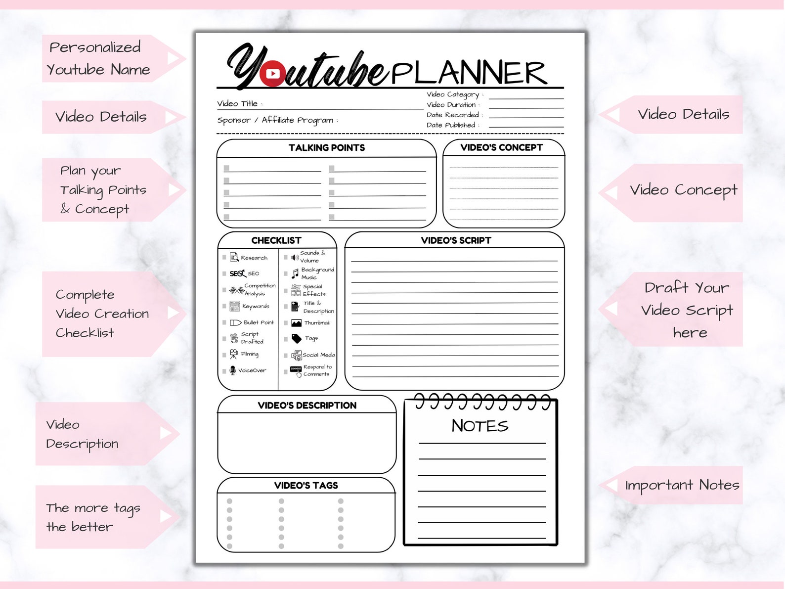 Premium Youtube Planner, Video Content Planner, Social Media Planner ...