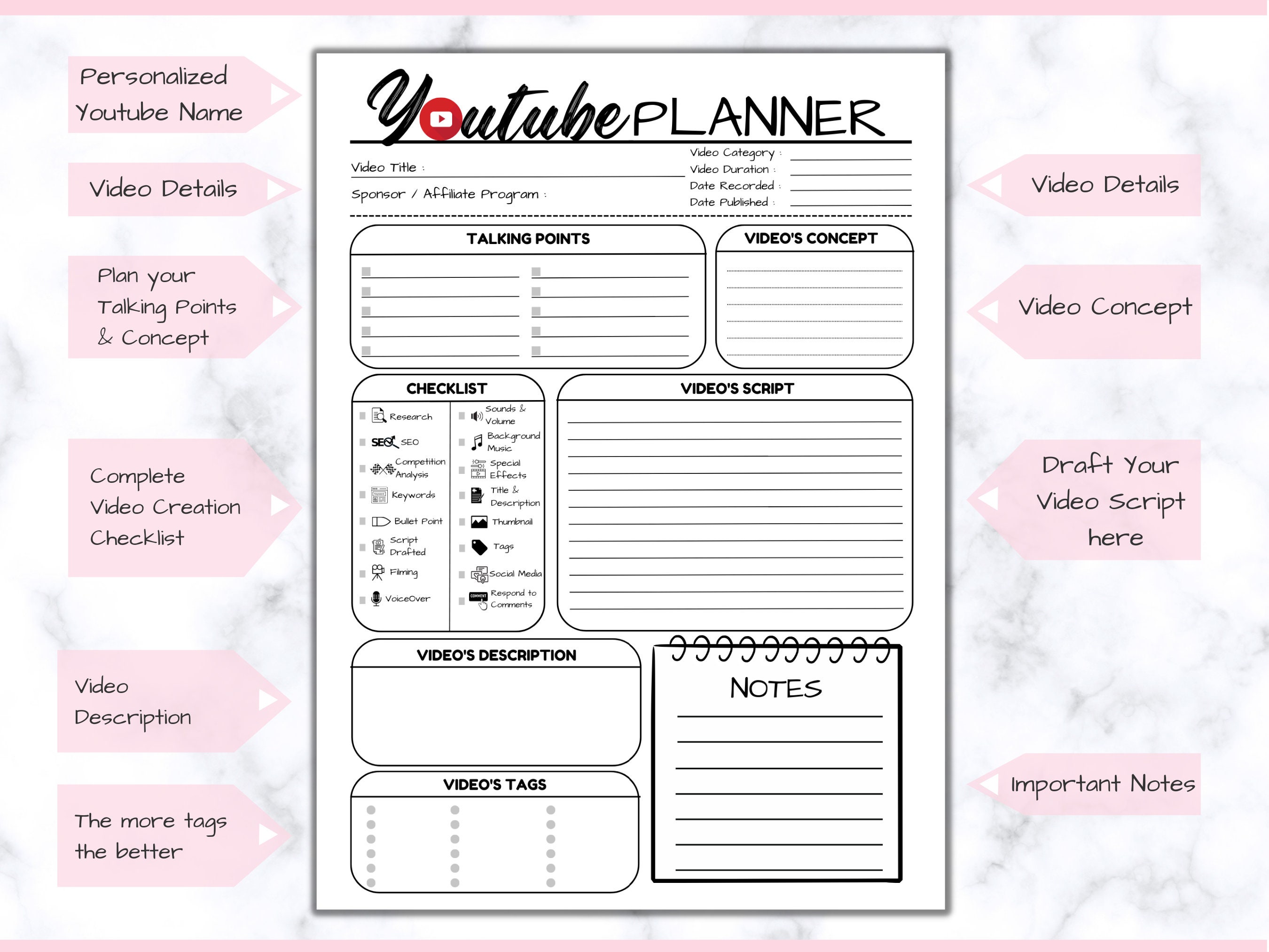 Premium Youtube Planner, Video Content Planner, Social Media Planner ...