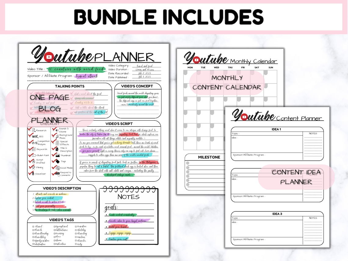 Premium Youtube Planner, Video Content Planner, Social Media Planner ...