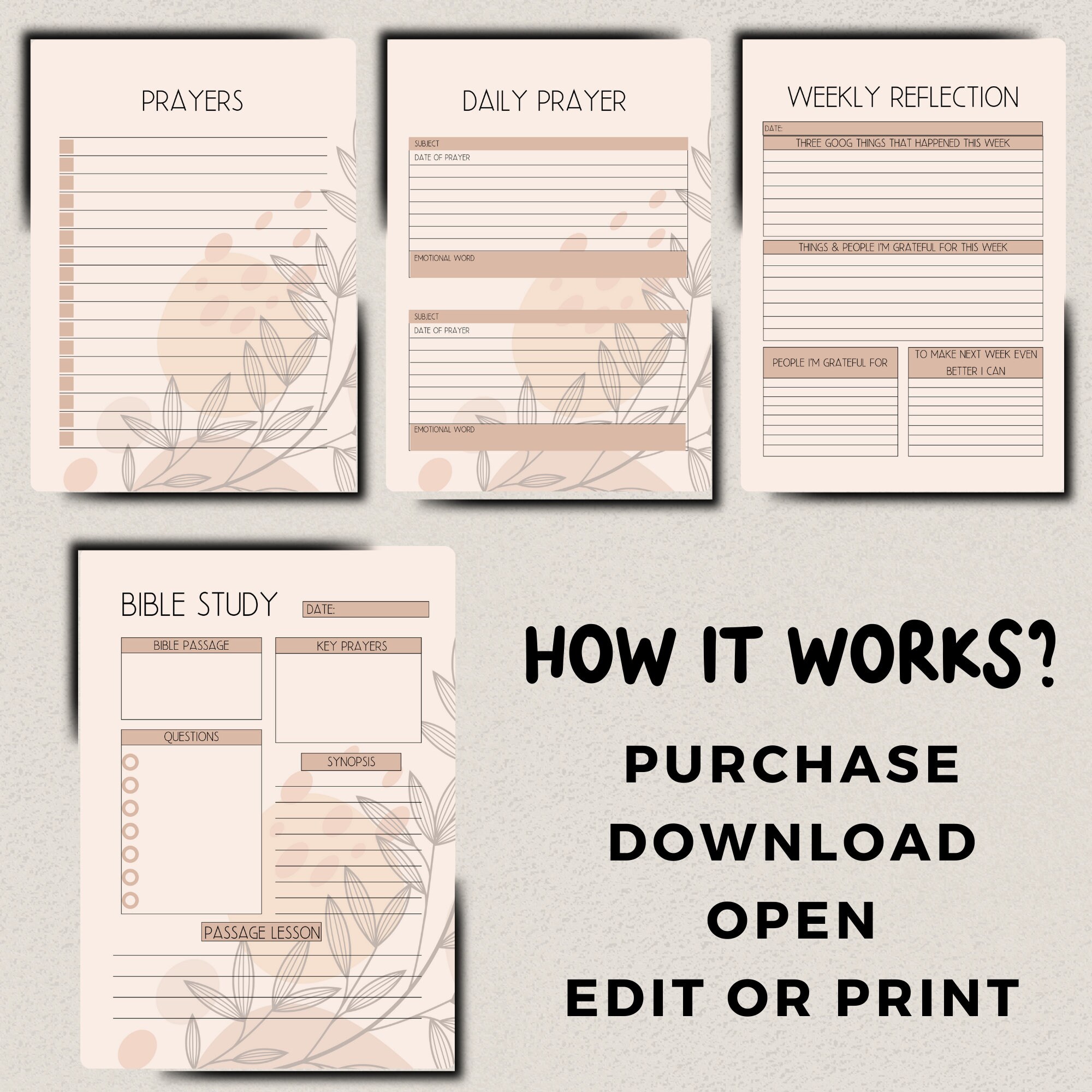 Printable Prayer Journal Bundle, Digital Sermon Bible Study Notes ...