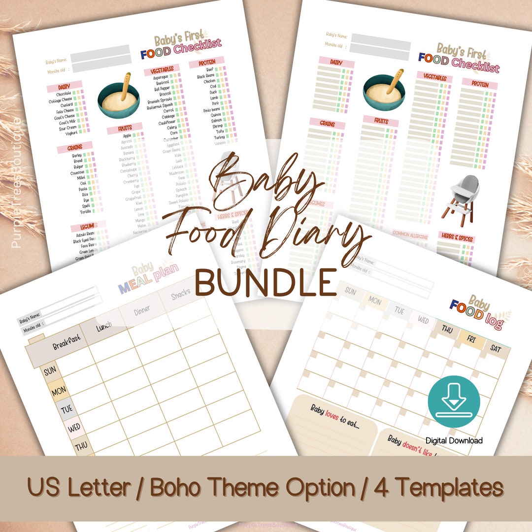 Baby Food Diary, Baby's First Food Checklist, Baby Meal Planner, Baby ...