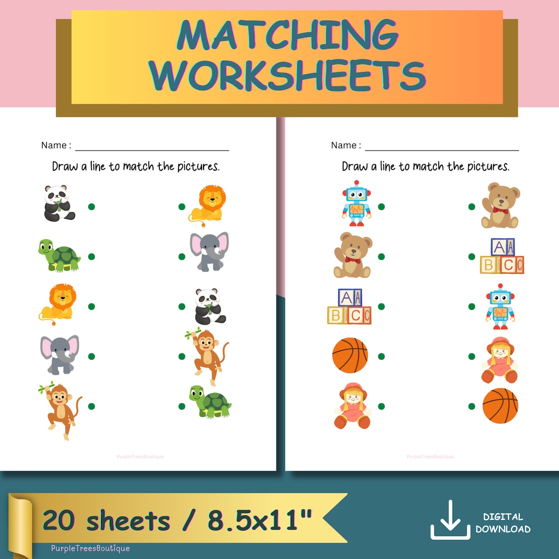 Matching Worksheets, Preschool Match Game, Prek Worksheets, Printable ...