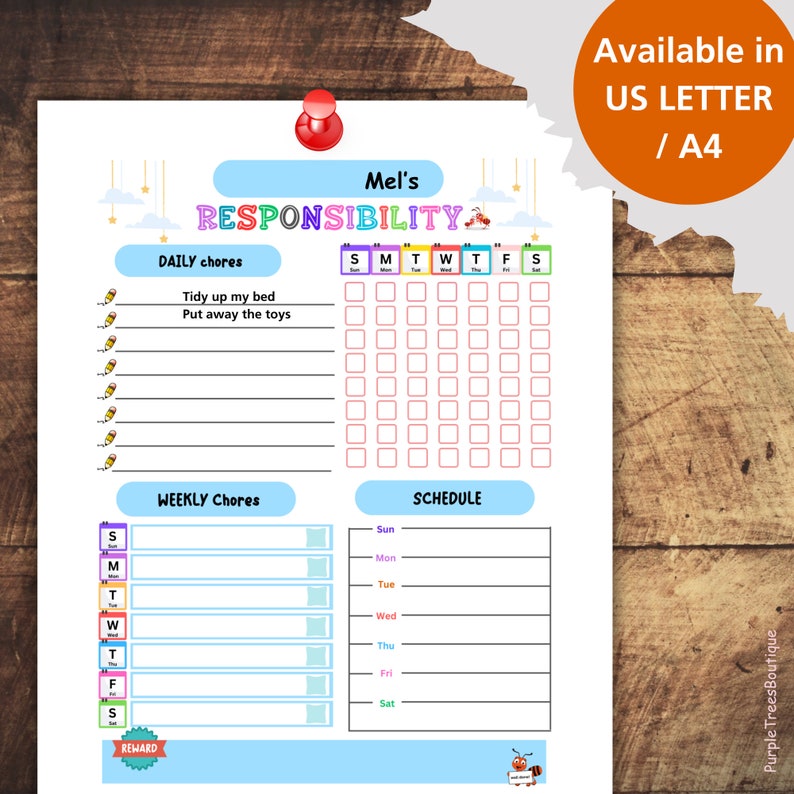 Editable Kids Chore Chart, Responsibility Chart for Kids, Daily and ...