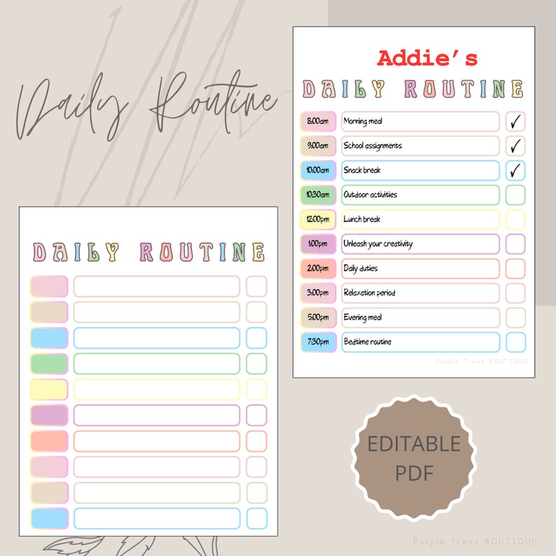 Daily Routine Kids Responsibility Chart, Editable Homeschool Chore ...