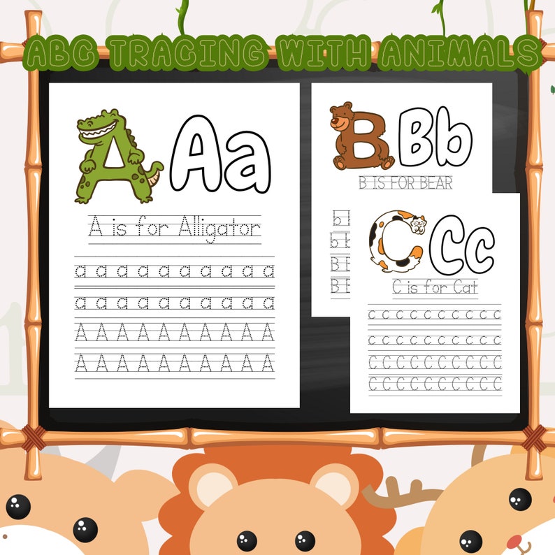 ABC Tracing Worksheets Animal Themed, Letter Tracing, Animals Alphabet ...